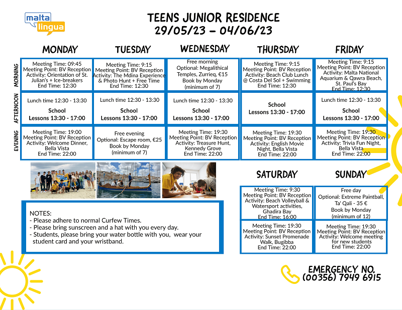 Summer Programme Week 1 2023 – Teens Programme Malta